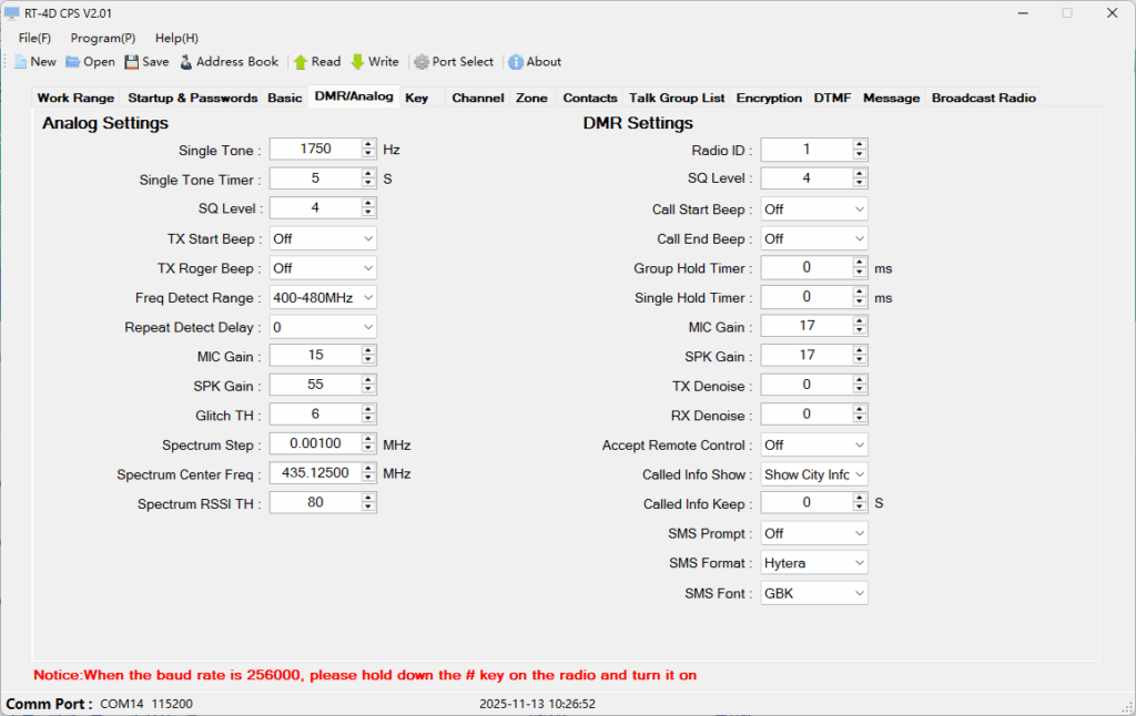 RT-4D CPS V2.01 の「DMR/Analog」 | JJ2YYK 尾張旭DMRデジピーター